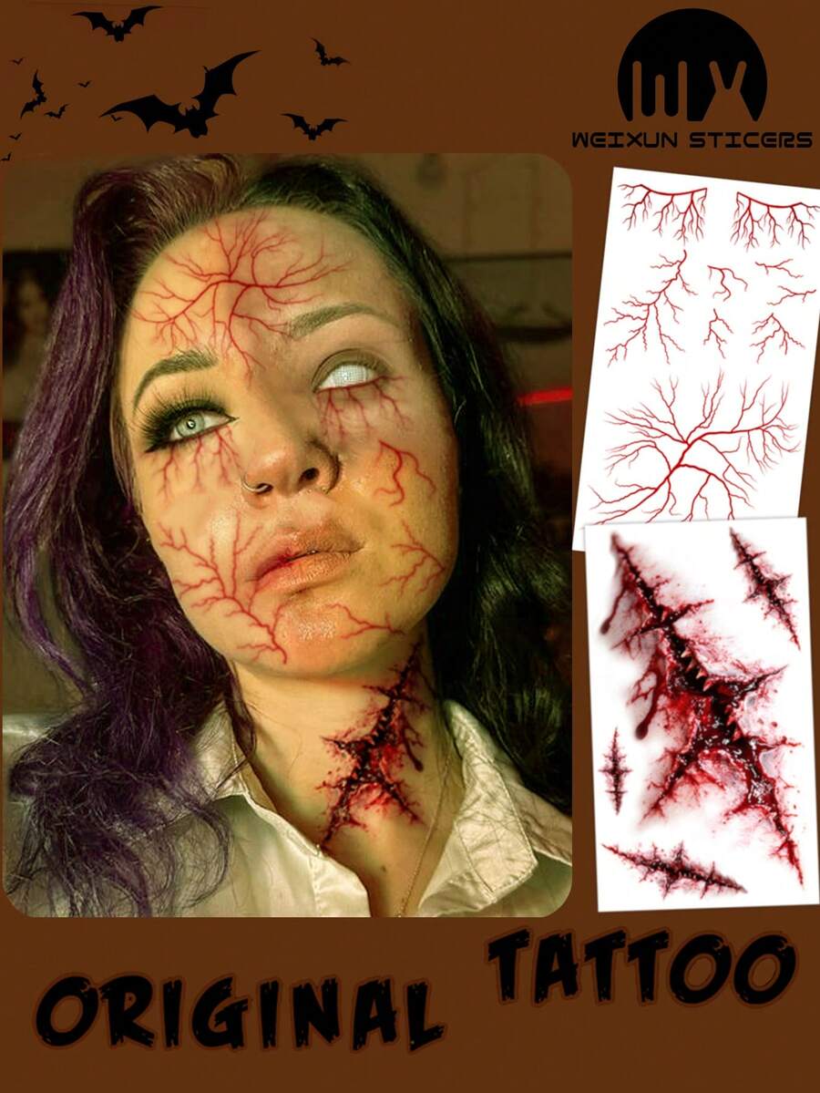 2 Horror, Realistic, Fake Bloody Palm Wound Suture Scars Waterproof ...