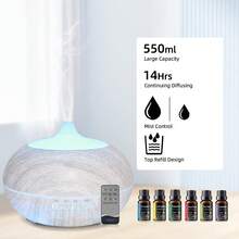 Send 6 Oils,550ml Wood Grain Essential Oil Diffuser, Aromatherapy, 7 ...