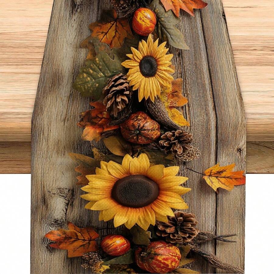 Autumn Sunflower Table Runner, Woven Polyester Square Table Topper ...