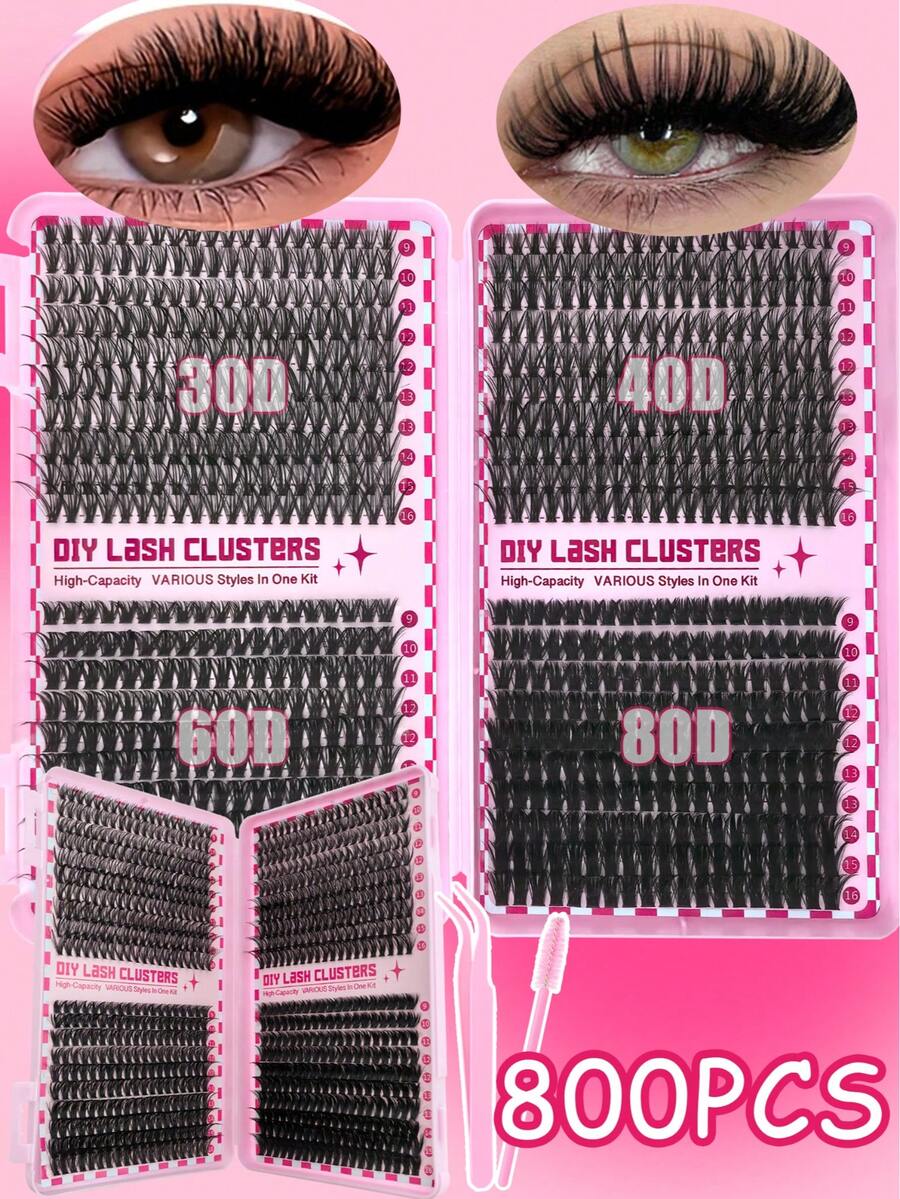 800PCS Lash Clusters, 30D+40D+60D+80D Lash Bundles, Self-Applied False ...