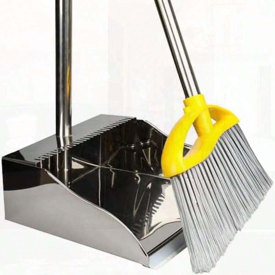 Stainless Steel Dustpan & Outdoor Stiff Bristles Broom,Long Handle ...