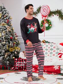 2pcs Christmas Family Matching Men's Pajama Set, Cute Reindeer, Snowman ...