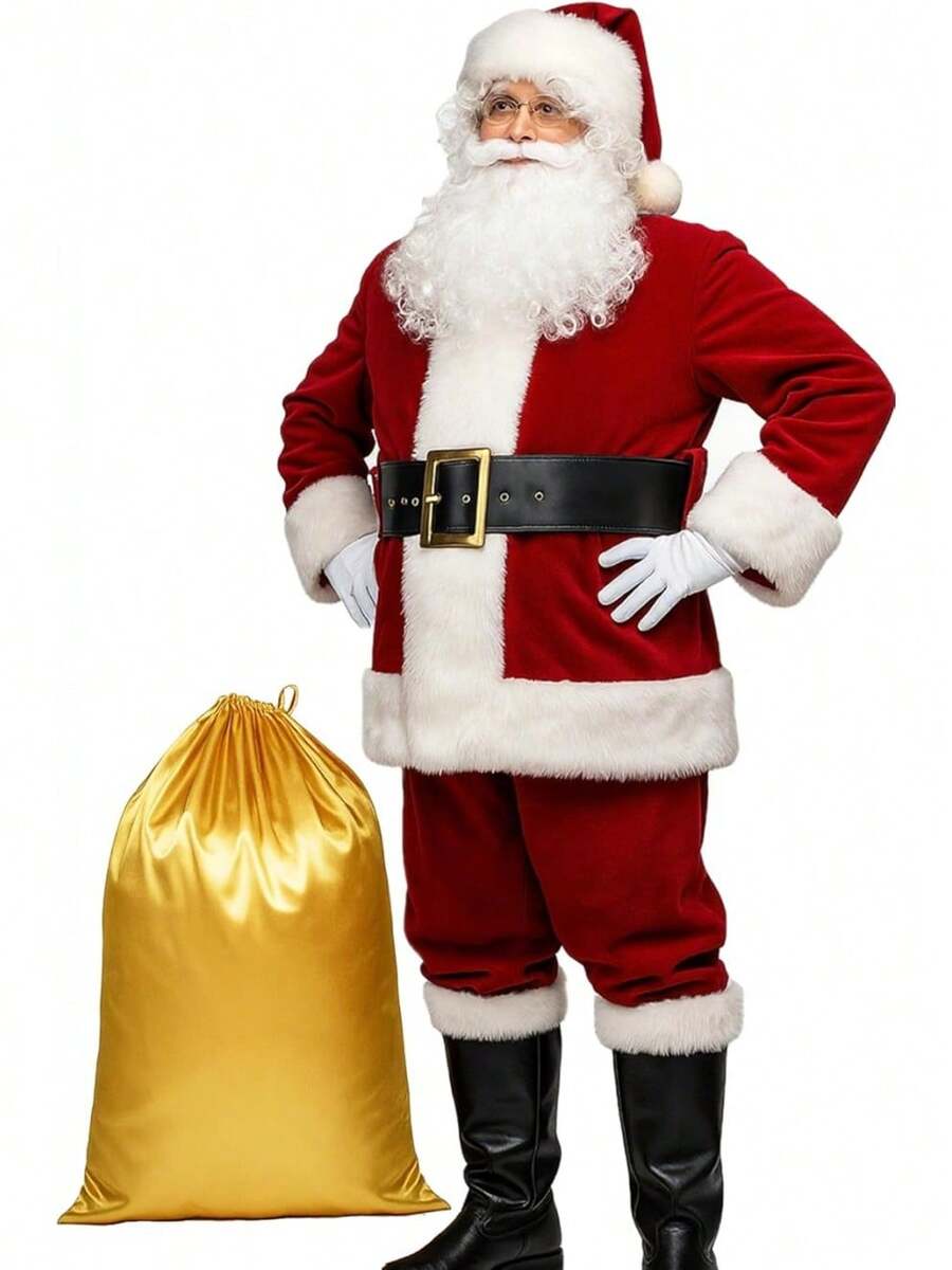Men's Deluxe Santa Suit 11pcs. Adult Santa Claus Costume | SHEIN USA