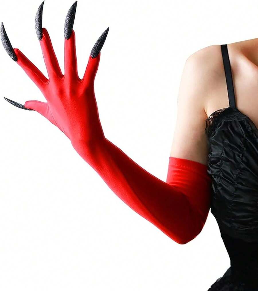 Halloween Long Fingernails Cat Paw Gloves Vampire Witch Cosplay Costume ...