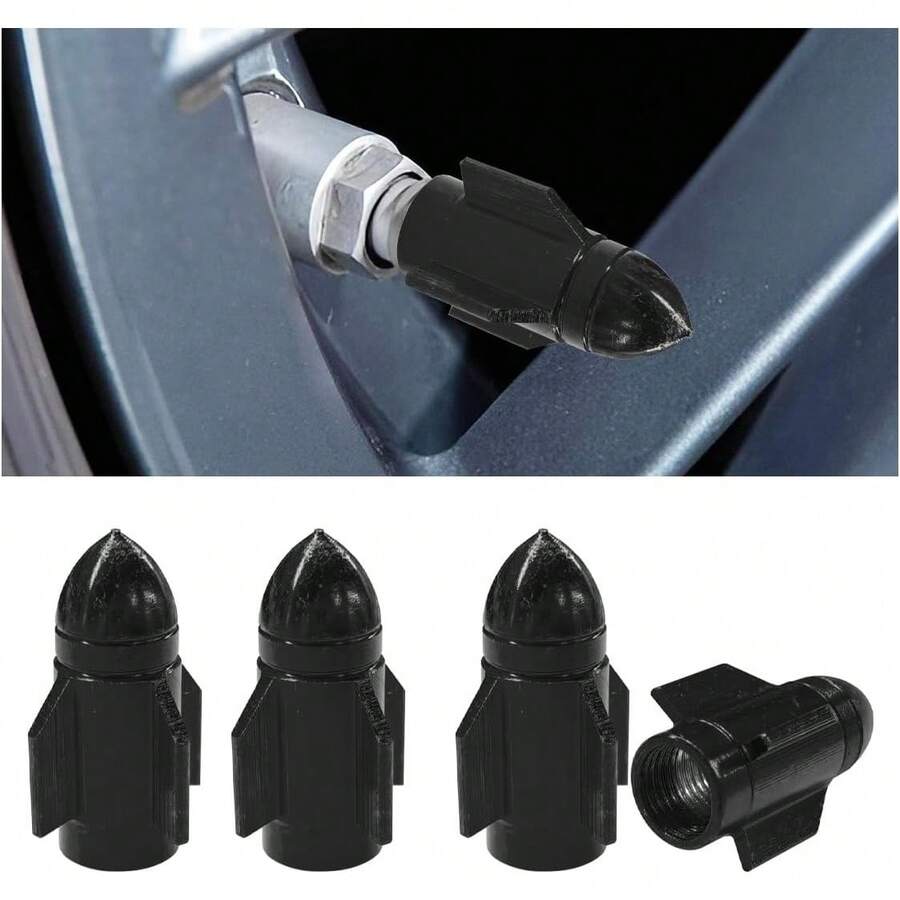 4PCS Rocket Shape Car Tire Stem Caps, Aluminum Alloy Car Wheel Stem ...