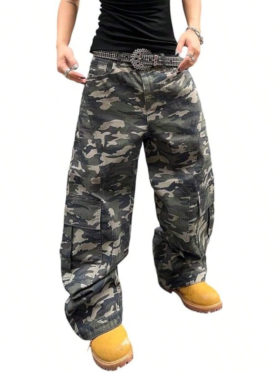 Men's Irregular Sutures Hip Hop Baggy Jeans Wide Leg Denim Pants Casual ...