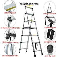 Vandise 4+5 5+6 6+7 Steps Aluminum Telescoping Ladder, A-Frame Folding ...