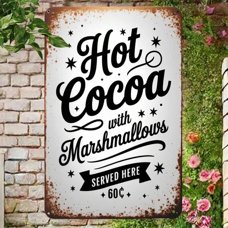 2D FlatHot Cocoa Tin Sign, Vintage Hot Chocolate With Marshmallows ...