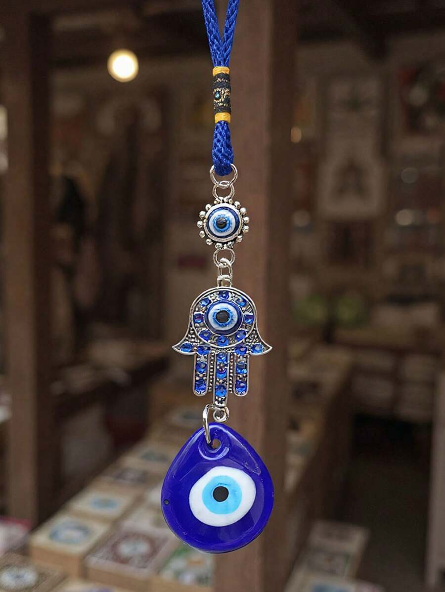 1pc Evil Eye Blue Eye Rhinestone Decor Lucky Charm Keychain Car Pendant ...
