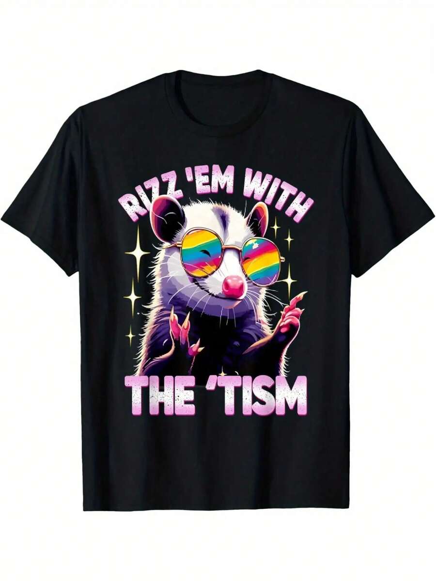 Autism Opossum Funny Rizz Em With The Tism Meme Autistic T-Shirt ...