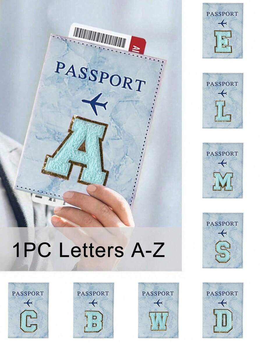 1pc Blue Passport Cover With Embroidered Blue Alphabet (A-Z) Pattern ...