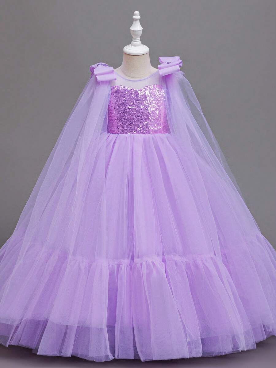 Elegant Fluffy Tulle Shawl Maxi Dress, Princess Gown For Young Girls ...