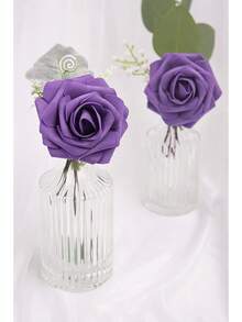 Artificial Flowers 25pcs Real Looking Purple Foam Roses With Stems ...