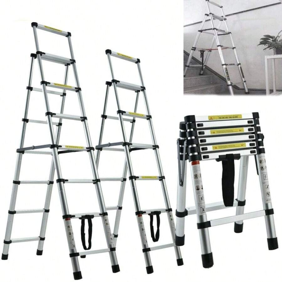 Vandise 4+5 5+6 6+7 Steps Aluminum Telescoping Ladder, A-Frame Folding Ladder Lightweight ...