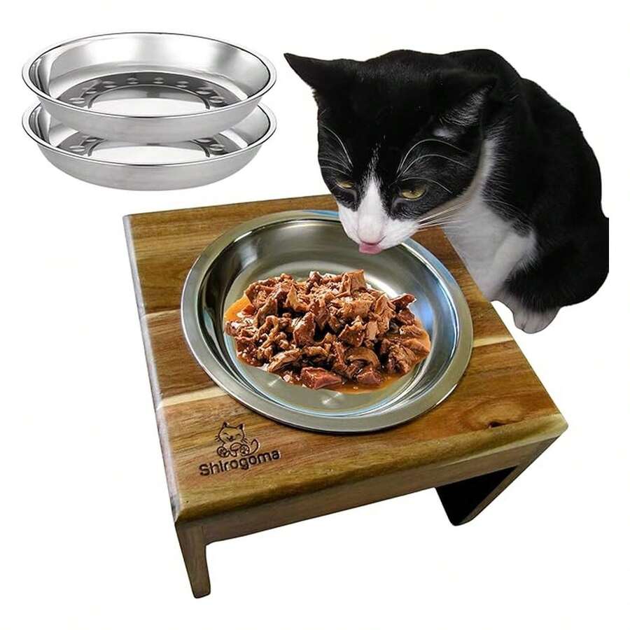 Raised Cat Bowls 6", Elevated Cat Feeding Stand With 2 Stainless Steel ...