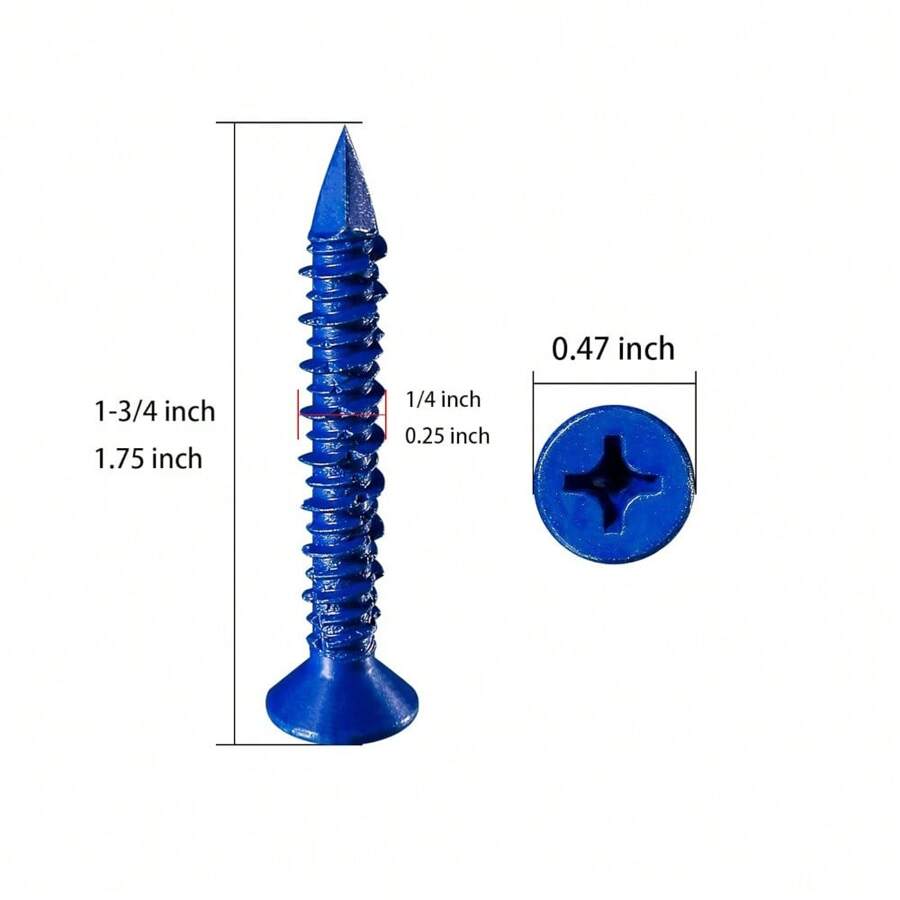 3/16" X 1-1/4" Concrete Screw Anchors – 30-Pack Blue Flat Head Masonry ...