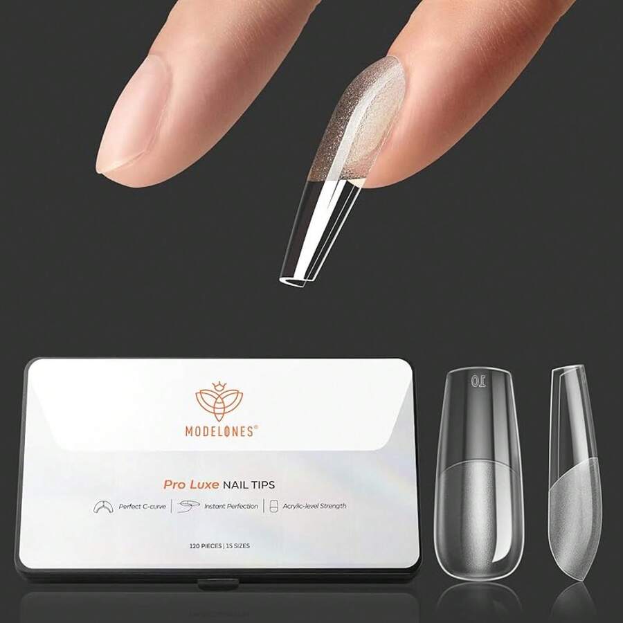 Pro Luxe Instant Nail Apex Tips 15 Sizes, Medium Square Extension Gel ...