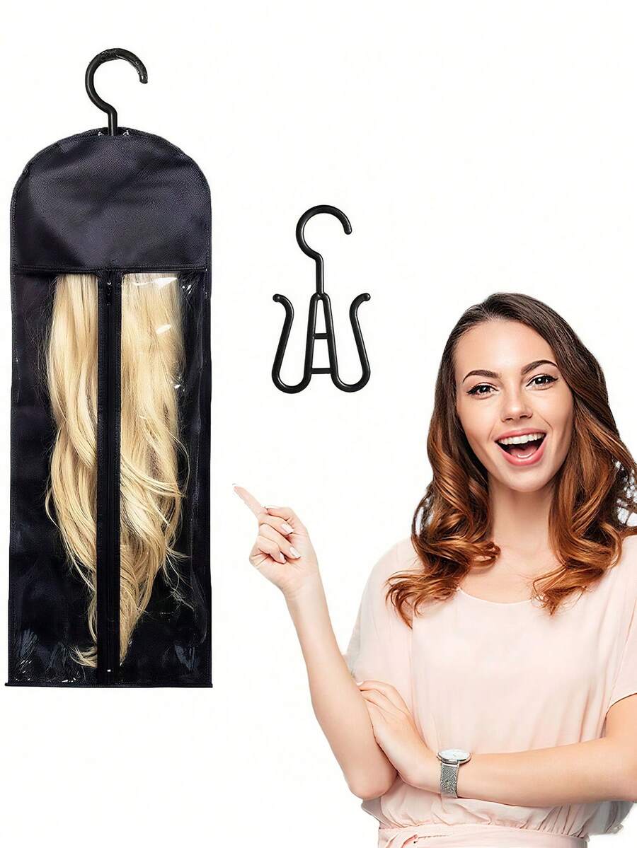 1Pc Wig Storage Bag With Hanger, Satin Wig Bag For Multiple Wigs, Hair ...