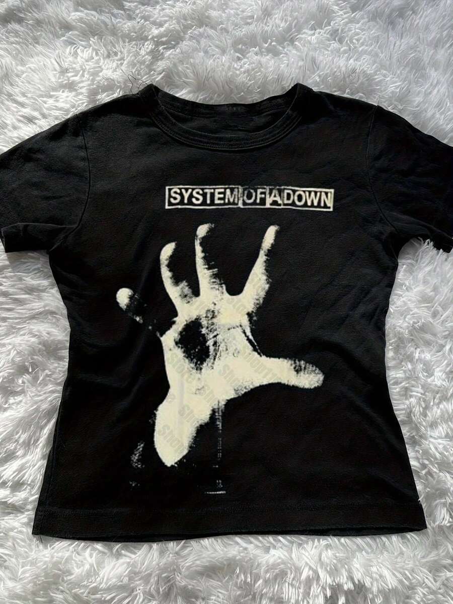 'S Grunge Y2K Emo Gothic T-Shirt - SYSTEM OF A Distressed Graphic Print ...