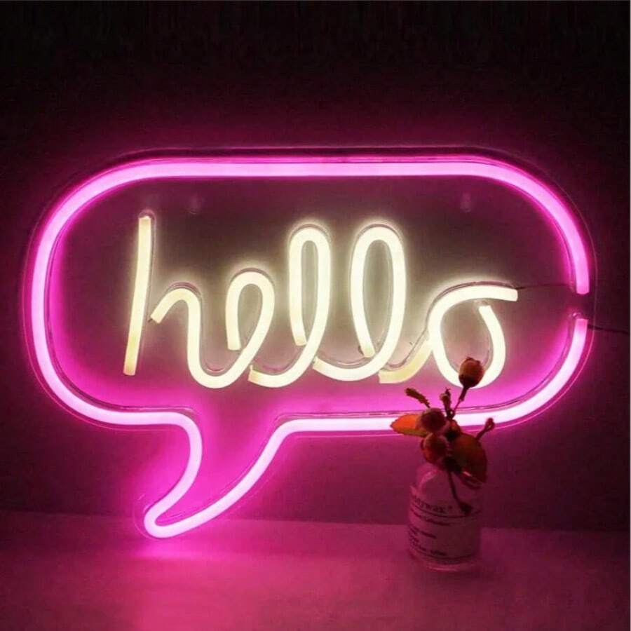 Hello Neon Sign – LED Wall Hanging Light For Bedroom, Living Room, Party Decor – Plastic, USB ...