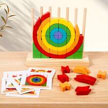 Wooden Round Ring Rainbow Creative Building Block Column Teaching Toy ...