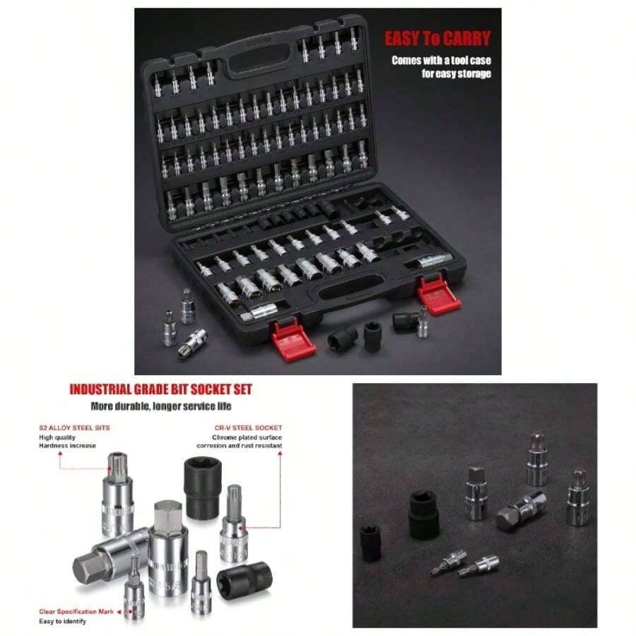 92Piece Allen And Torx Bit Set, 1/4 3/8 And 1/2 Drive Tamper Proof Torx ...