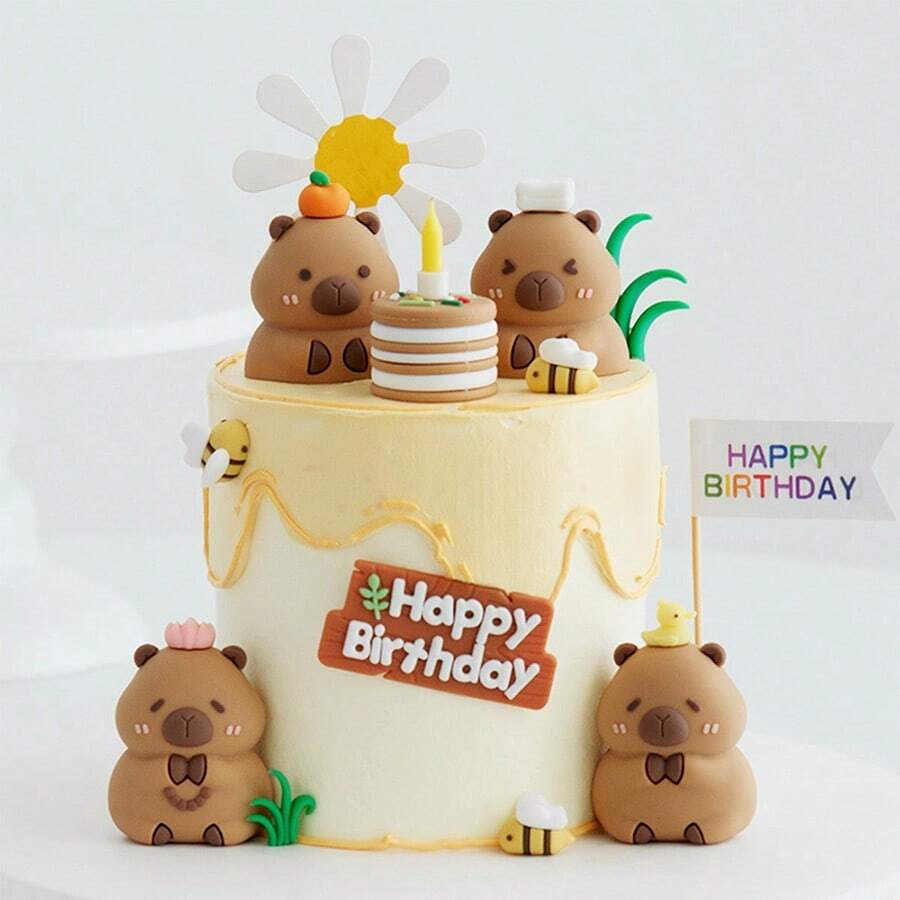1pc Cute Capybara Cake Topper Capy With Orange Duck Flower On Head For ...