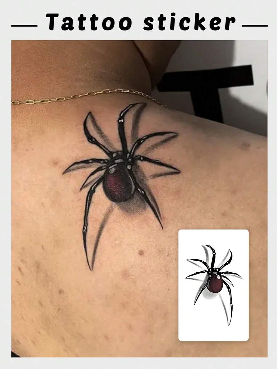 1 Sheet Of Dark Realistic Poisonous Spider Cool Temporary Tattoo ...