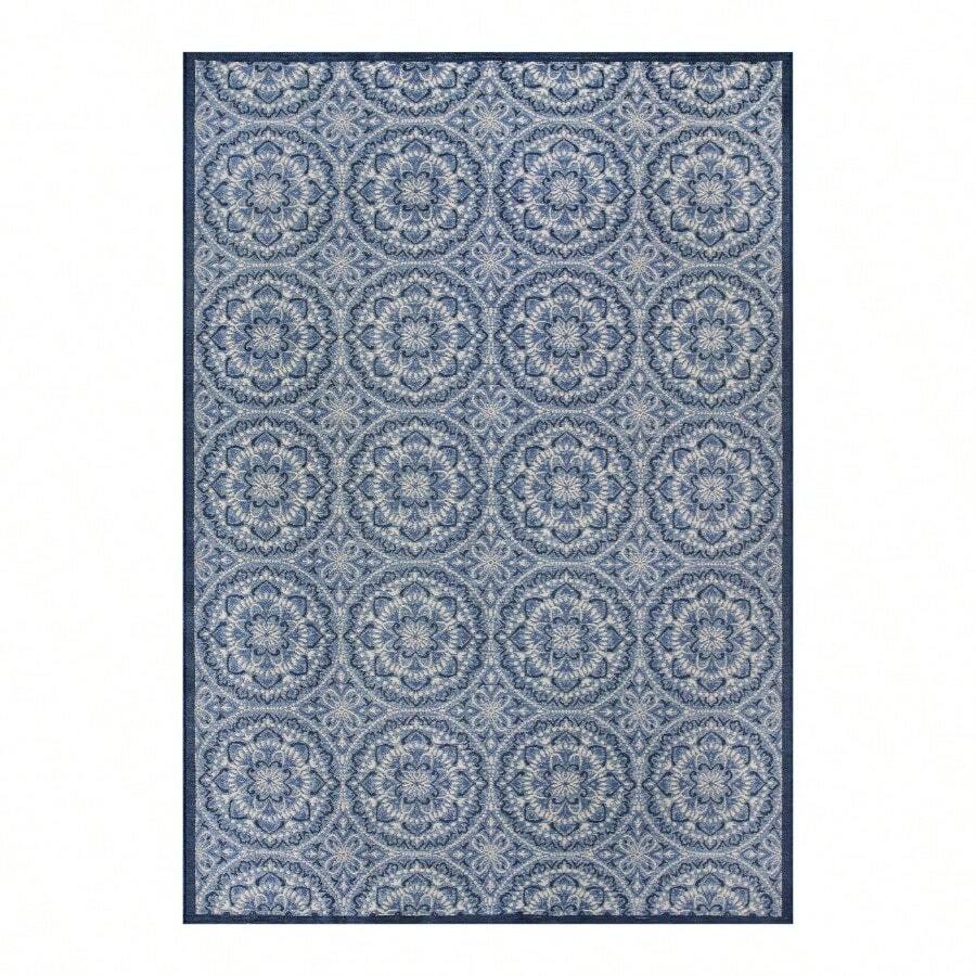 5' X 7' Blue Monarch Medallion Outdoor Rug | SHEIN USA