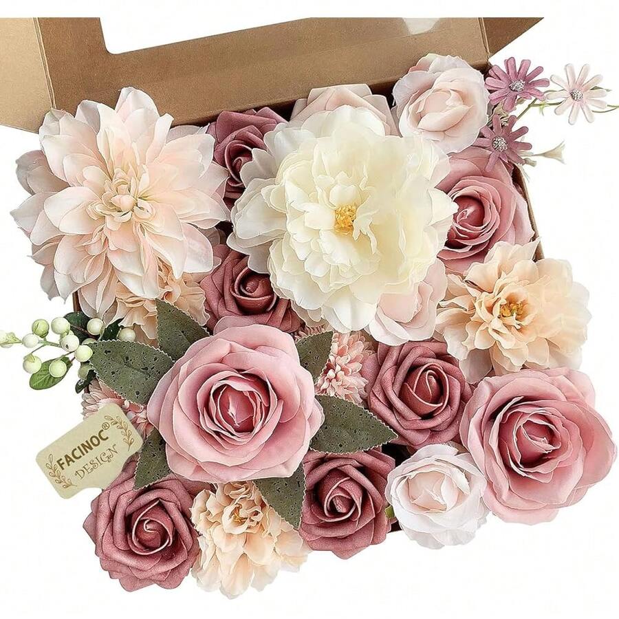 Roses Artificial Flowers Pink Bouquets Box Set For DIY Bridal Wedding ...