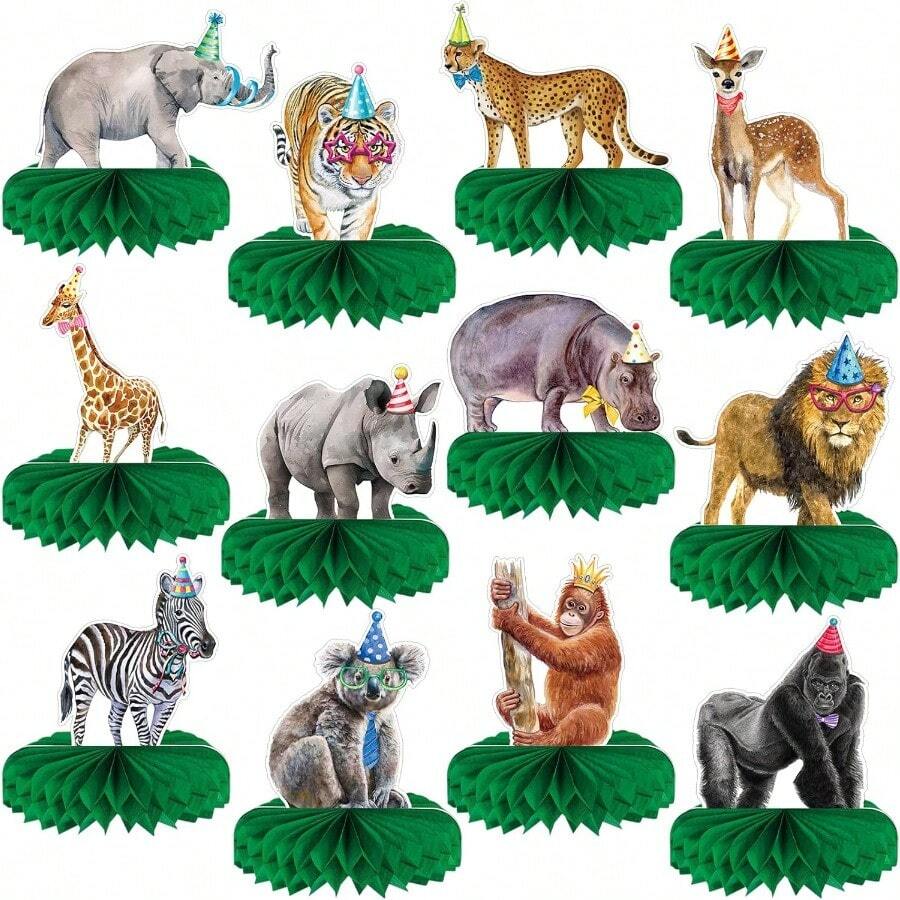 DYeaqee 12 Pcs Jungle Animals Honeycomb Centerpieces Themed Birthday ...