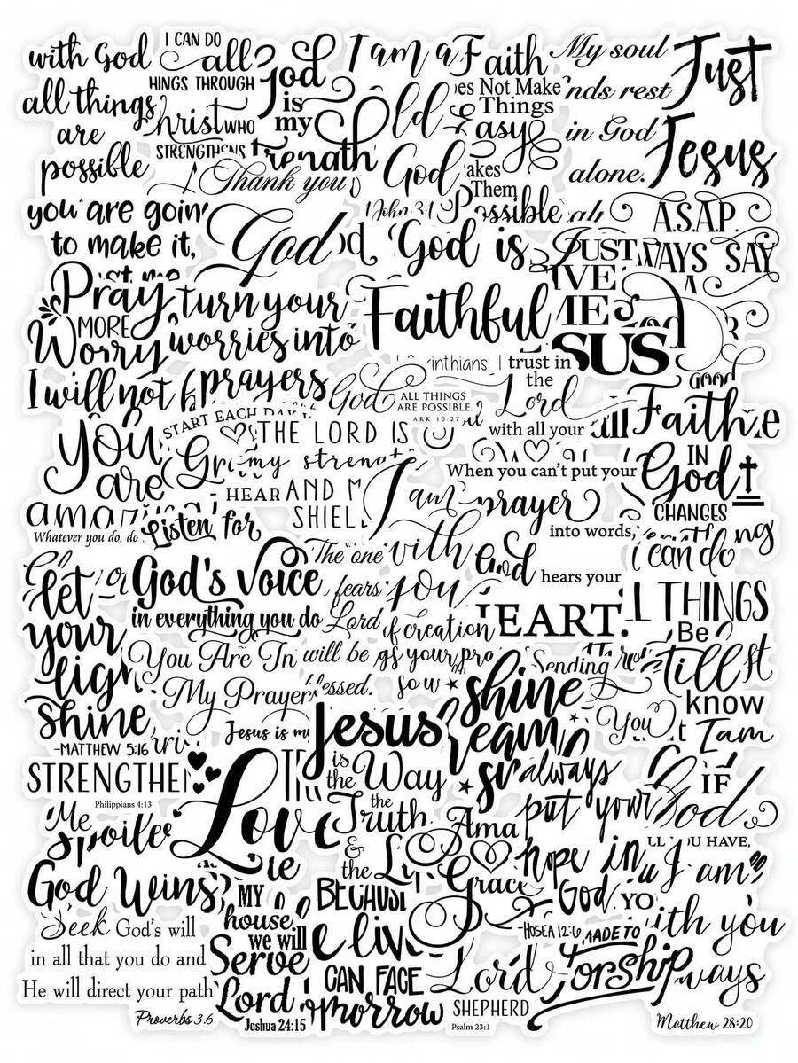 51PCS Black & White Calligraphy PET Christian Bible Verse Stickers ...