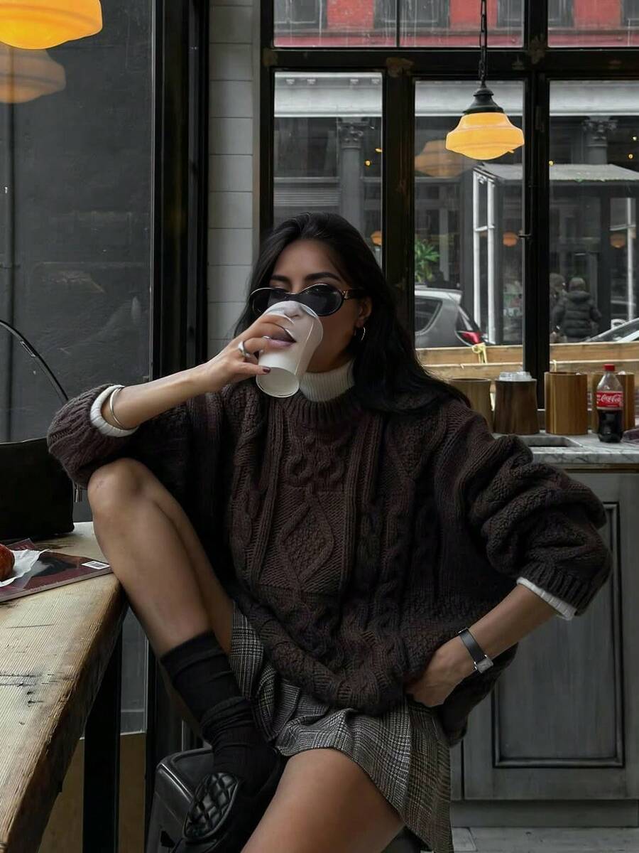 Senya Autumn/Winter Women's Solid Color Crew Neck Twisted Flower Cable ...