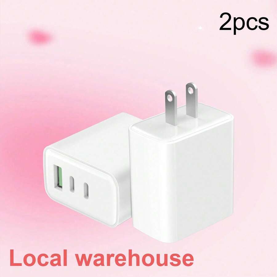 2-Pack 3-Port Fast Charger Block (Dual PD + QC USB-C Wall Adapter ...