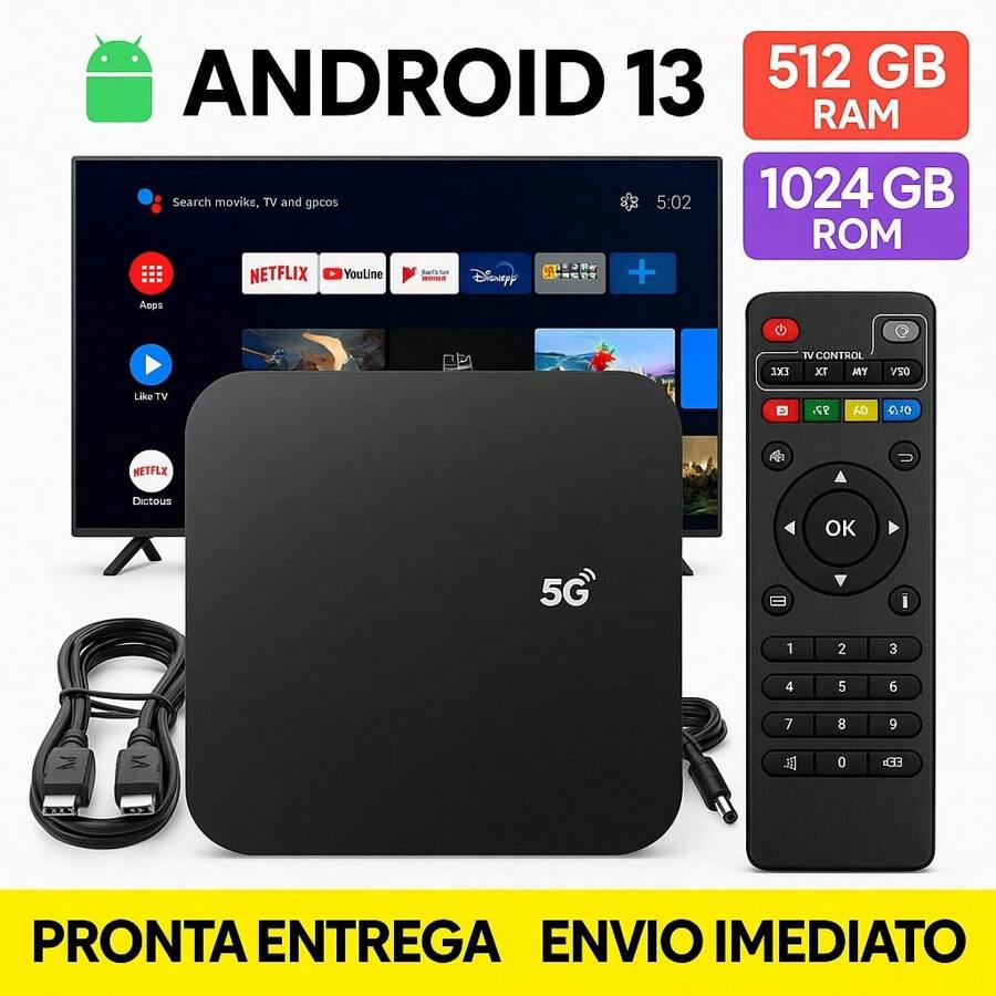 SMART BOX Android Tv - Android 14 512GB RAM 1024GB WIFI 2,4GHZ e 5G ...