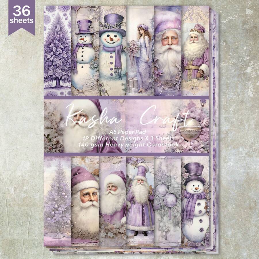 36 Sheets A5 Purple Christmas Santa Claus Snowman Christmas Tree ...