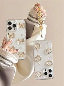 3D Cute Bowknot Flower Bead Epoxy Glitter Clear Phone Case Compatible ...
