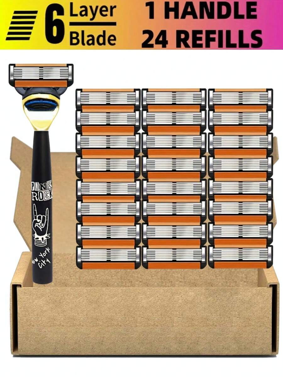 Set di rasatura di alta qualità per uomo, 1 manico + 24 lamette di ...