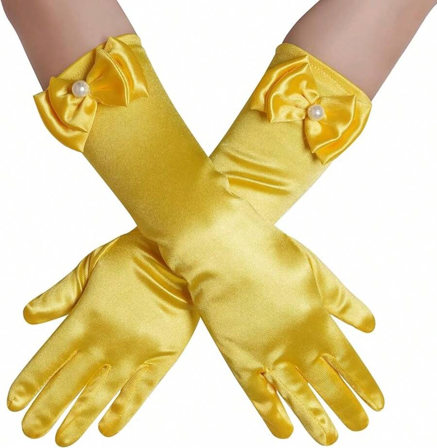 Yolyoo Girls Princess Gloves,Girl White Long Satin Princess Dress Up ...