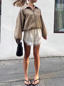 Women Satin Silk Shorts Lace Trim Mini Micro Shorts Silky Low Rise ...