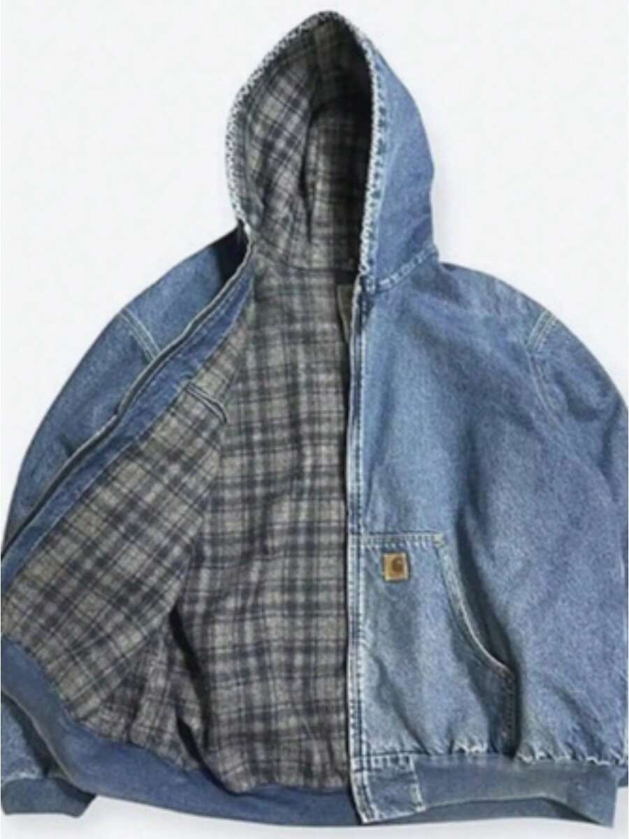 Chaqueta con capucha de jean con forro a cuadros, chaqueta casual con ...