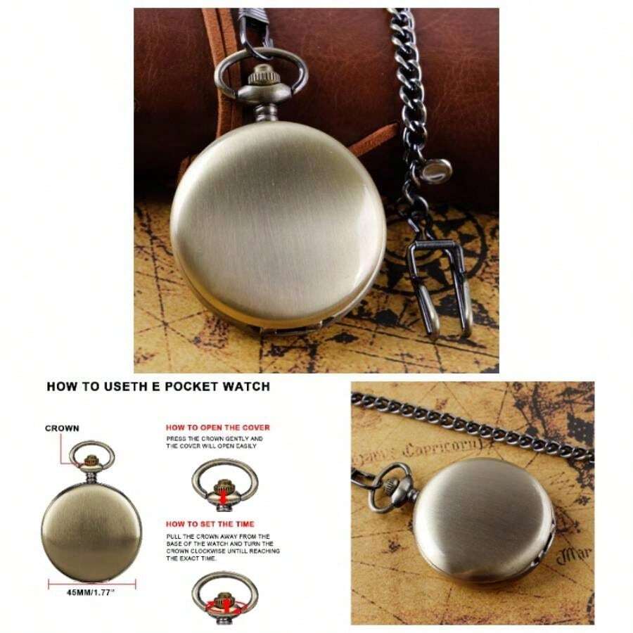 Smooth Black Pocket Watch Men Quartz Arabic Digital Dial With Chain ...