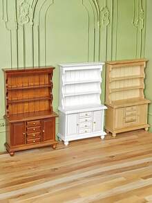 1 Set Doll House Mini Display Cabinet With Mini Books, 3-Tier 4-Drawer ...