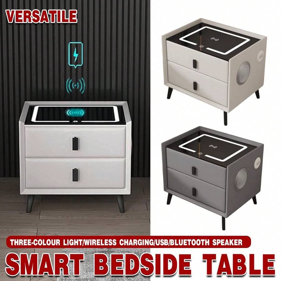 Aimall Smart Nightstand With Lock -Leather Bedside Table With Wireless ...