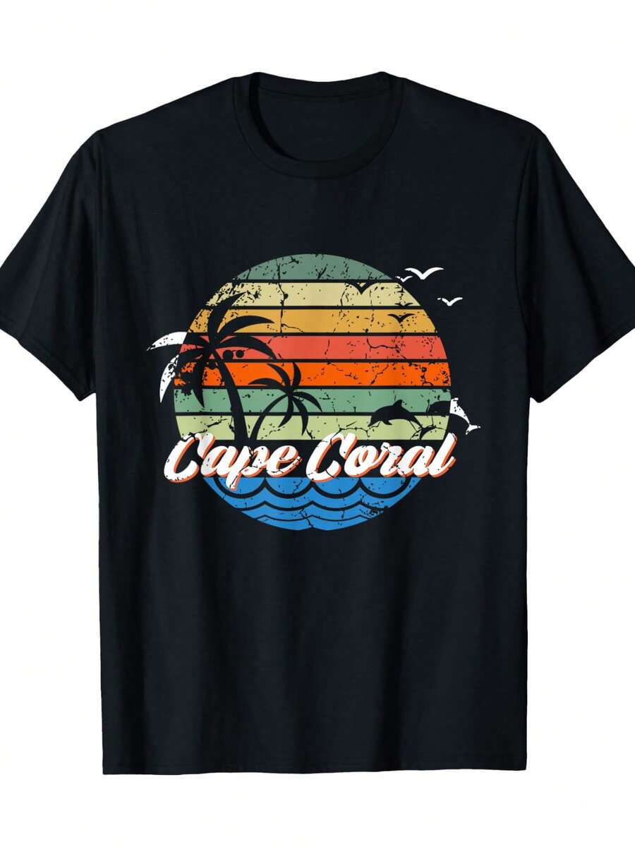 Vintage Sunset Palm Trees Ocean Waves Cape Coral Florida T-Shirt ...