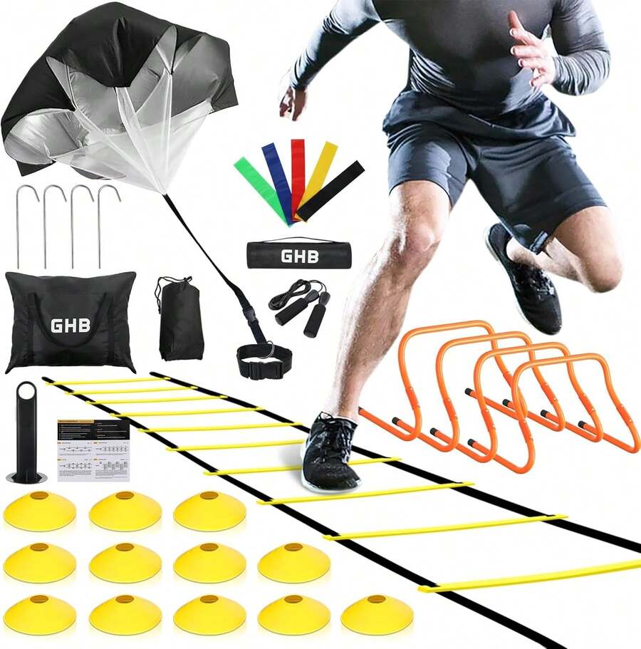 GHB Agility Ladder,Football Training Equipment Set,4 Agility Hurdles, 20 Feet12 Rungs Speed ...
