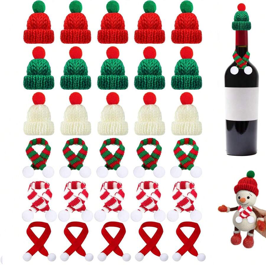 12 Pcs Mini Knit Hat Mini Christmas Scarf Set Tiny Santa Hats For ...