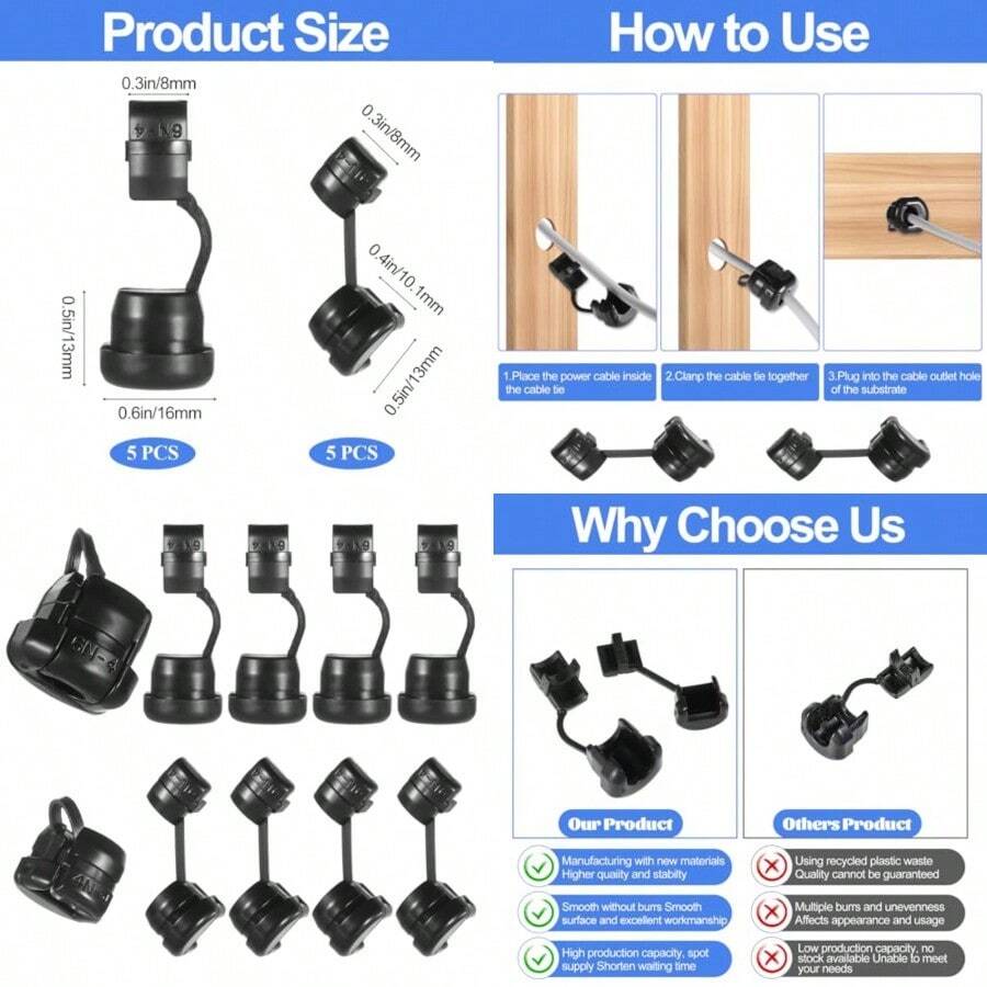 10pcs 6N4 And 4N4 Round Strain Relief Cord Connector Blcak Electric ...