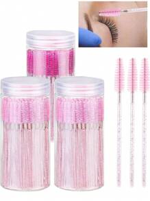 100PCS Crystal Pink Eyelash Brushes, Mascara Wands With Container ...