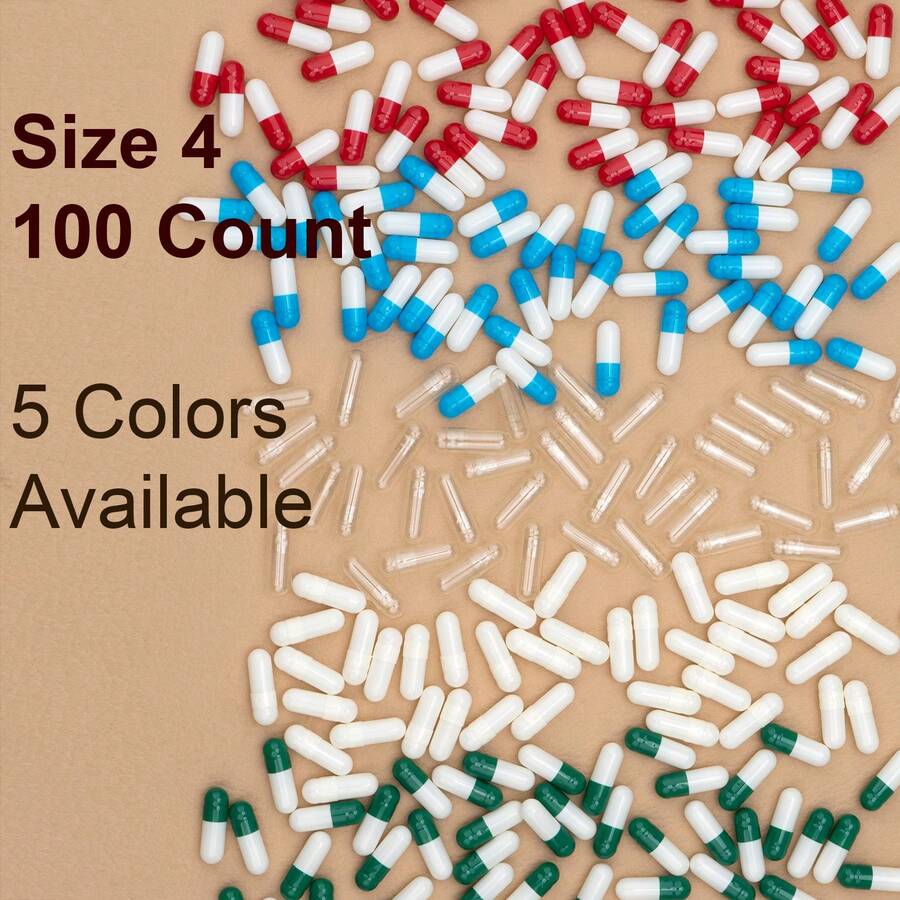 Size 4 Empty Capsules, 100 Count Small Clear Empty Gelatin Capsules ...